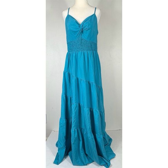 entro | Dresses | Entro Maxi Dress Large Blue Tiered Smocked Babydoll ...